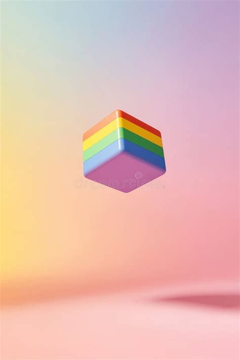 Vibrant Floating Cube With Smooth Glossy Texture Featuring Rainbow Pride Colors Set Against