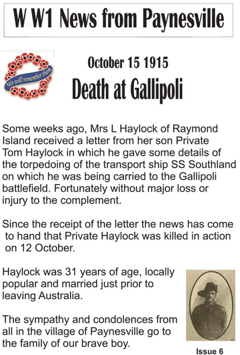 Weekly News Thomas Haylock Remembered