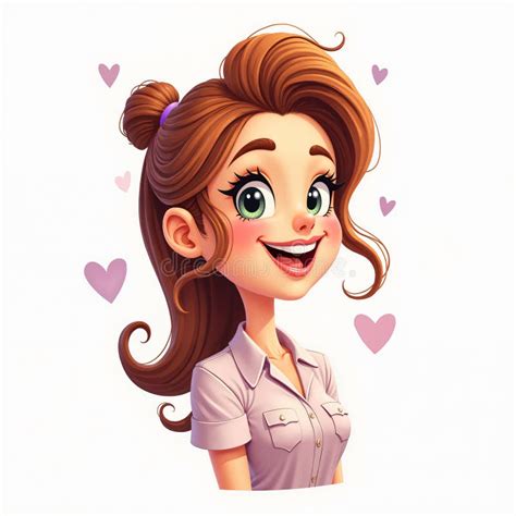 Cartoon Girl With Pink Hearts Around Her Head Stock Illustration