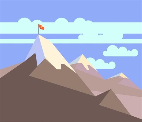 Red Flag On Mountain Success Concept Peak Top Achievement Vector