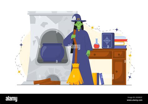 Witch With Broom Vector Stock Vector Image And Art Alamy