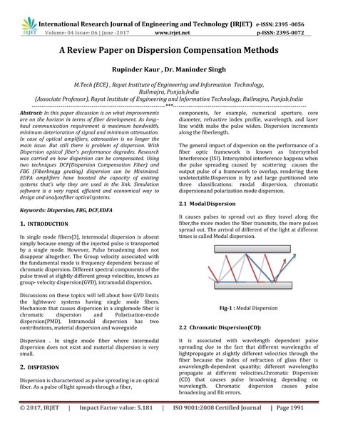 A Review Paper On Dispersion Compensation Methods Pdf
