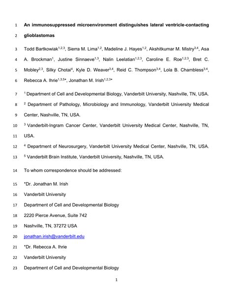 Pdf An Immunosuppressed Microenvironment Distinguishes Lateral Ventricle Contacting Glioblastomas