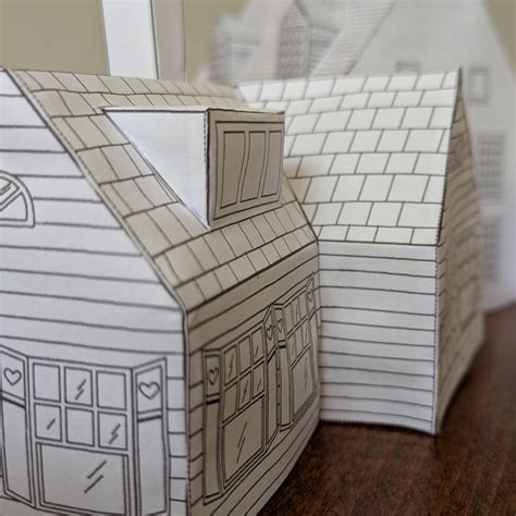 Printable 3d Paper Houses Set 4 Mini House Templates Diy Cut Color