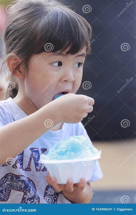 Japanese Girl Eating Shaved Ice Stock Image Image Of Girl Shaved