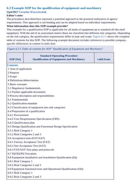 6 J Example Sop For The Qualification Of Equipment And Machinery Pdf Verification And Validation