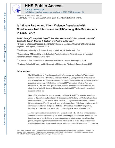 Pdf Is Intimate Partner And Client Violence Associated With