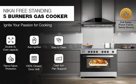 Nikai 90x60cm 5 Burner Freestanding Gas Cooker With Original Italian