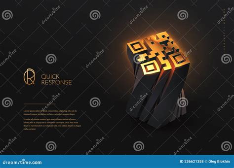 Golden 3d Qr Code On Dark Background Vector Illustration Luxury