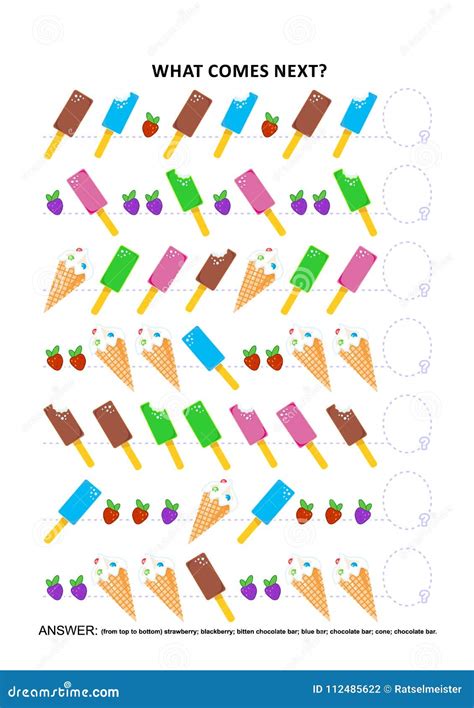 Ice Cream Themed Educational Logic Game Sequential Pattern Recognition Stock Vector
