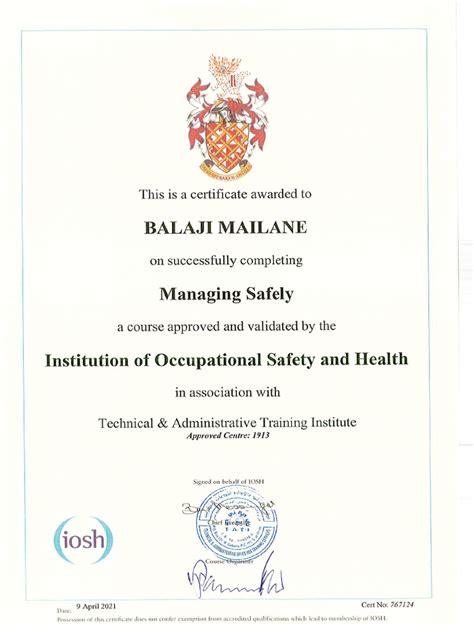 Iosh Certificate Pdf