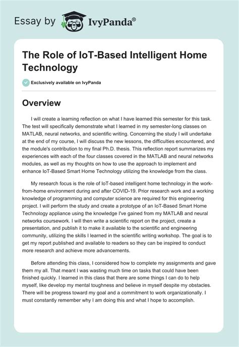The Role Of Iot Based Intelligent Home Technology 3233 Words Report Example