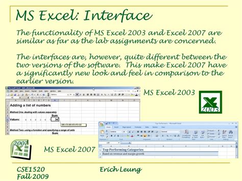 Ppt Excel 2003 Vs Excel 2007 Interfaces Comparison Guide Powerpoint Presentation Id9201227