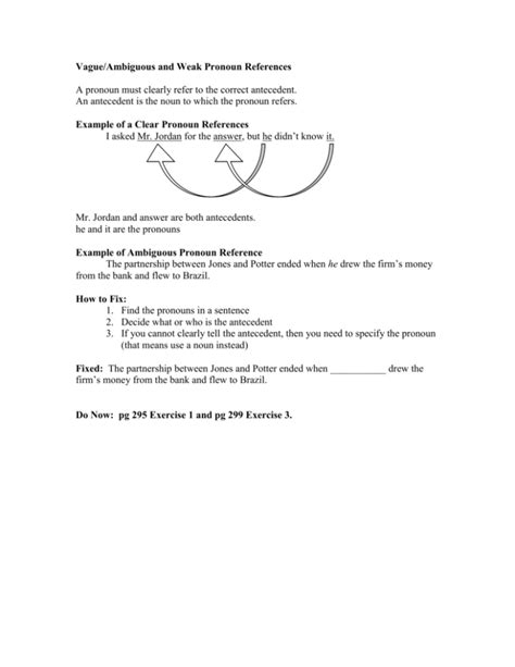 vague pronoun references worksheet