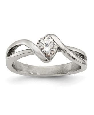 Chisel Stainless Steel Polished Twist With Round Cz Ring Macys