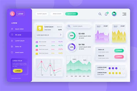 neumorphic 대시보드 ui 키트 인포그래픽 요소 hud 다이어그램 정보 그래픽이 있는 관리자 패널 벡터 디자인
