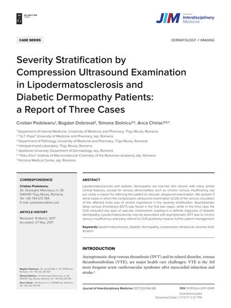 Pdf Severity Stratification By Compression Ultrasound Examination In Lipodermatosclerosis And
