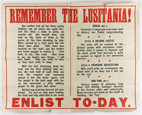 Lot Remember The Lusitania Propaganda Poster
