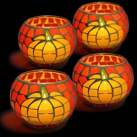 4 Pcs Pumpkin Candle Holders Fall Table Centerpiece