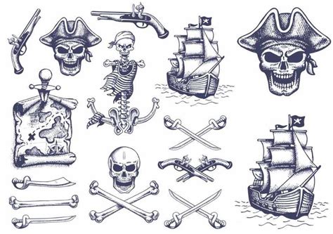 Vintage Hand Drawn Pirate Tattoos Temporary Tattoos A5 Sheet Etsy