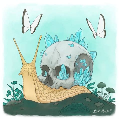 Nick Maskell Small Canvas Art Skull Art Snail Art