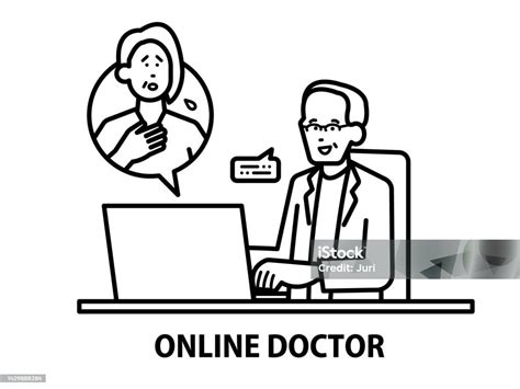 온라인으로 환자를 검사하는 의사의 그림 선 그리기 건강 진단에 대한 스톡 벡터 아트 및 기타 이미지 건강 진단 건강관리와 의술 검은색 Istock