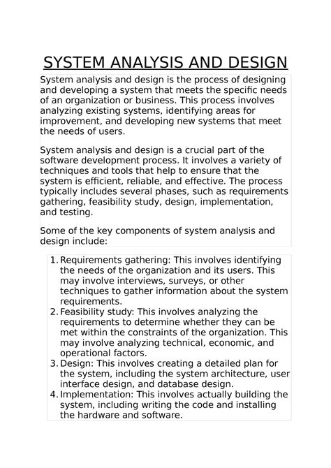 System Analysis And Design System Analysis And Design System Analysis And Design Is The