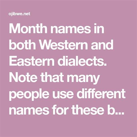 Month Names In Both Western And Eastern Dialects Note That Many People