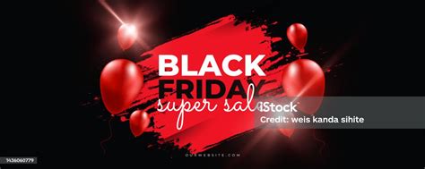 블랙 프라이데이 판매 배너 브러시 배경에 빨간색 헬륨 풍선 블랙 프라이데이 캠페인을위한 광고 및 프로모션 배너 템플릿 디자인 계절에 대한 스톡 벡터 아트 및 기타 이미지