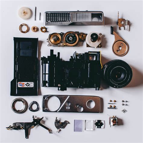 Disassembly Camera Parts Simple Background Flat Lay 5k Wallpaper