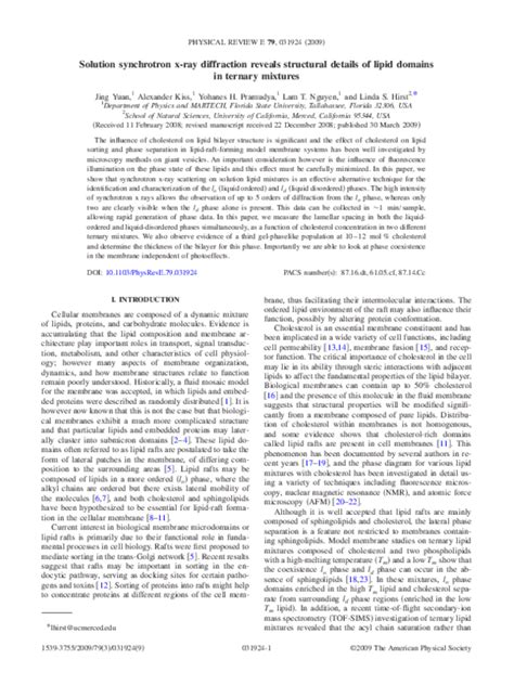 Pdf Solution Synchrotron X Ray Diffraction Reveals Structural Details Of Lipid Domains In