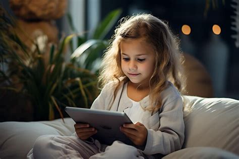 Premium AI Image A Girl Researching With A Tablet Scrolling Intently Sitting Digital Native