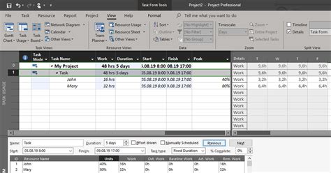 creating fixed duration task using task form in ms project 2019 nenad