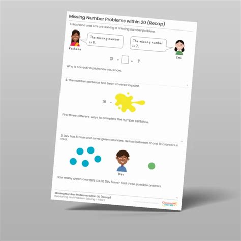 Year 1 Missing Number Problems Within 20 Recap Reasoning And Problem Solving Resource