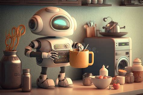 Cute Robot Assistant Helping Its Owner with Cooking, Cleaning and Other ...