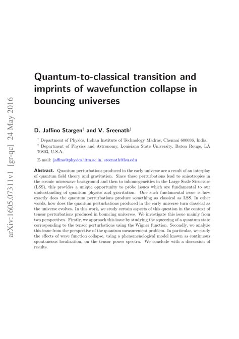 pdf quantum to classical transition and imprints of wavefunction