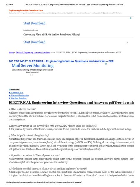 200 Top Most Electrical Engineering Interview Questions And Answers Eee Electrical Engineering