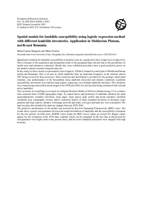 Pdf Spatial Models For Landslide Susceptibility Using Logistic
