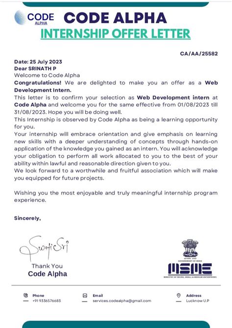 Srinath P On Linkedin Connections Webdevelopmentinternship Opportunity Codealpha Thankyou