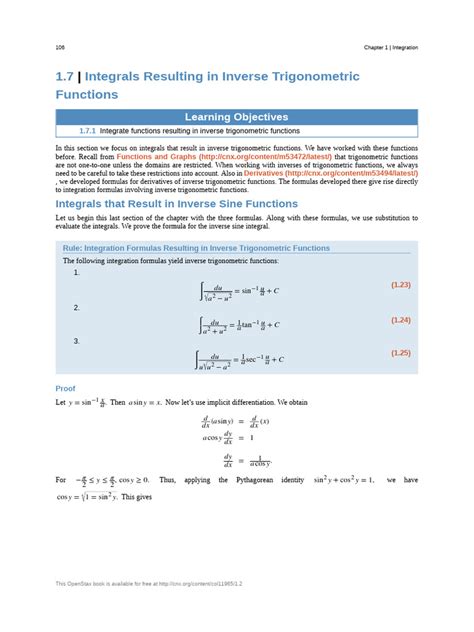 Sec 1 7 Pdf Trigonometric Functions Integral