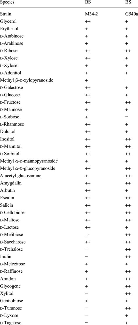 Carbohydrate Fermentation Patterns Of The Two Bacillus Subtilis Strains