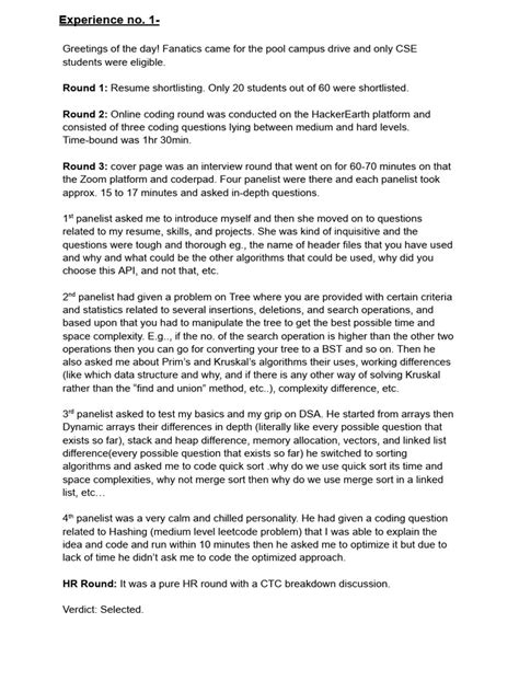 Fanatics Interview Experience Pdf
