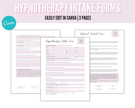 Hypnotherapy Intake Form Hypnotherapy Consent Form Hypnosis Consent Form Hypnosis Intake Form