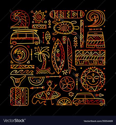 Surfing Background Tribal Elements For Your Vector Image