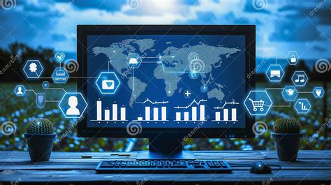 Global Data Analytics On Computer Screen Stock Illustration
