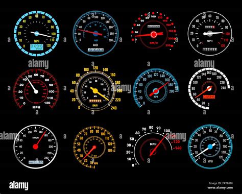 Car Speedometer Vector Icons Of Dashboard Speed Meters Gauges Of Auto