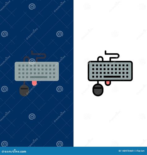Device Interface Keyboard Mouse Obsolete Icons Flat And Line Filled Icon Set Vector Blue