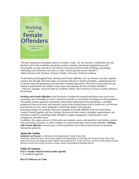 Pdf Working With Female Offenders A Gender Sensitive Approach