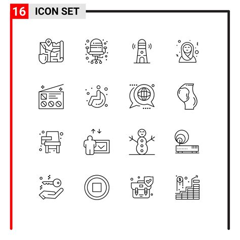 Editable Vector Line Pack Of 16 Simple Outlines Of News Communication Building Advertising