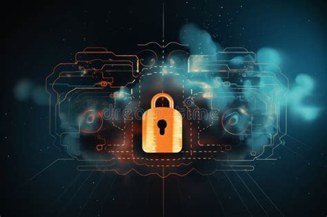 abstract cloud illustration featuring a padlock icon with glowing data
